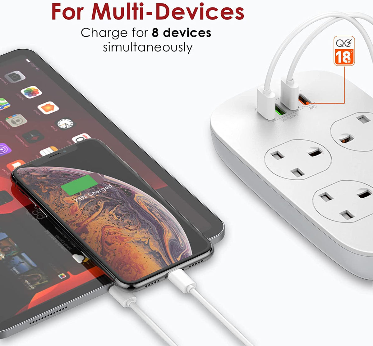 PEGANT 4 Way Power Extension Cord, 4 USB Fast Charging Ports, 4 UK Plu