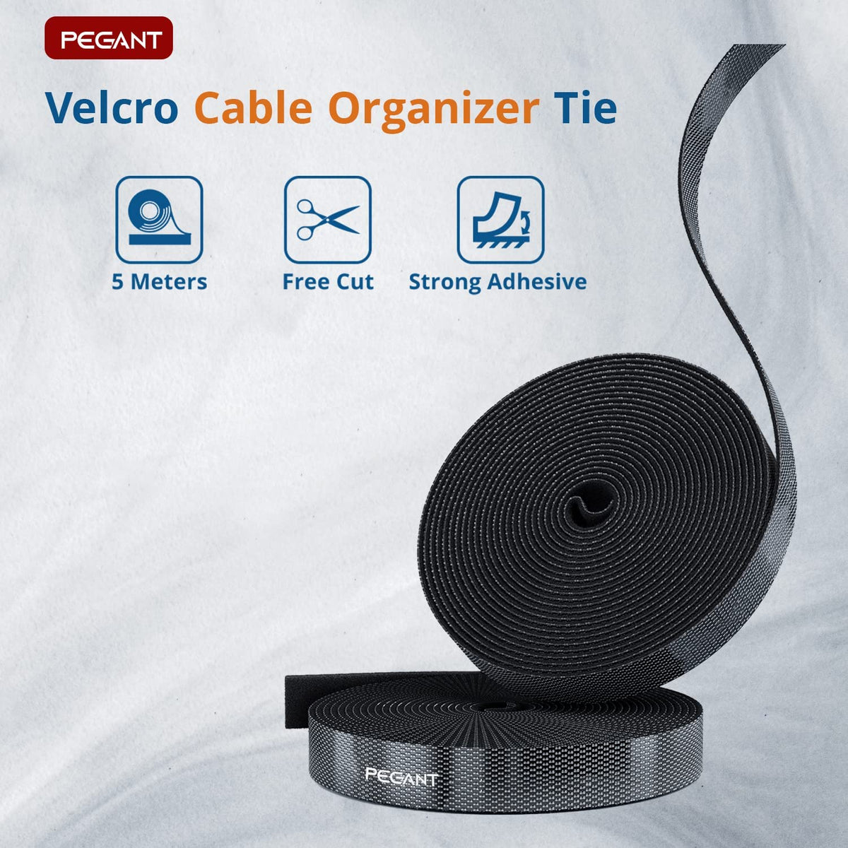 PEGANT 5M Cable Tidy Management Fastening Tape Sticky Strips Hook Loop