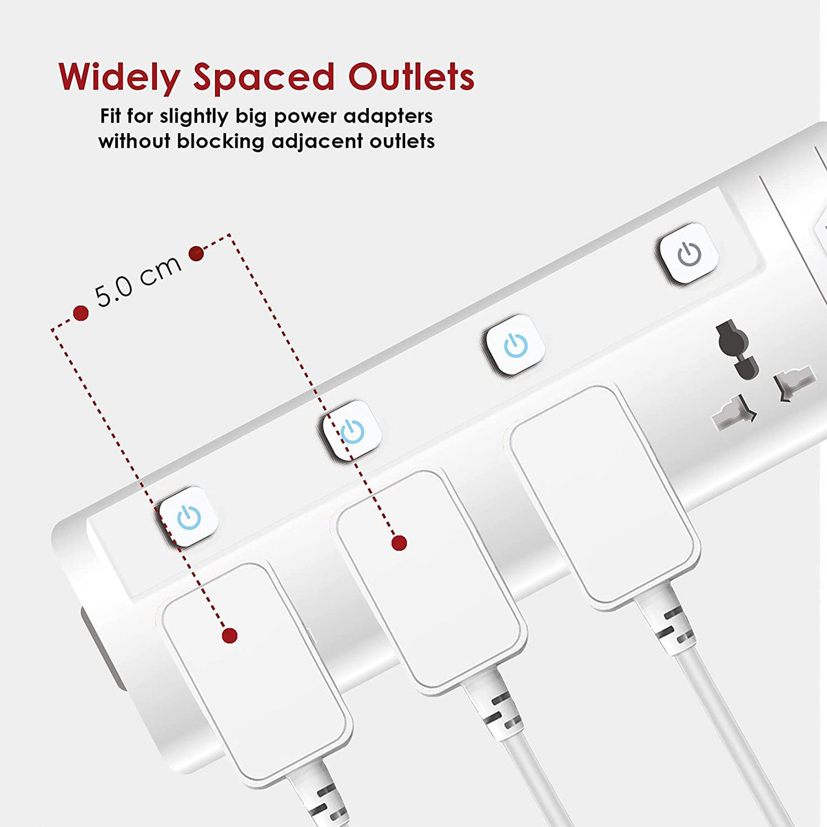 PEGANT 5 Way 5M Power Extension Cord 5 Universal Outlets Electrical St