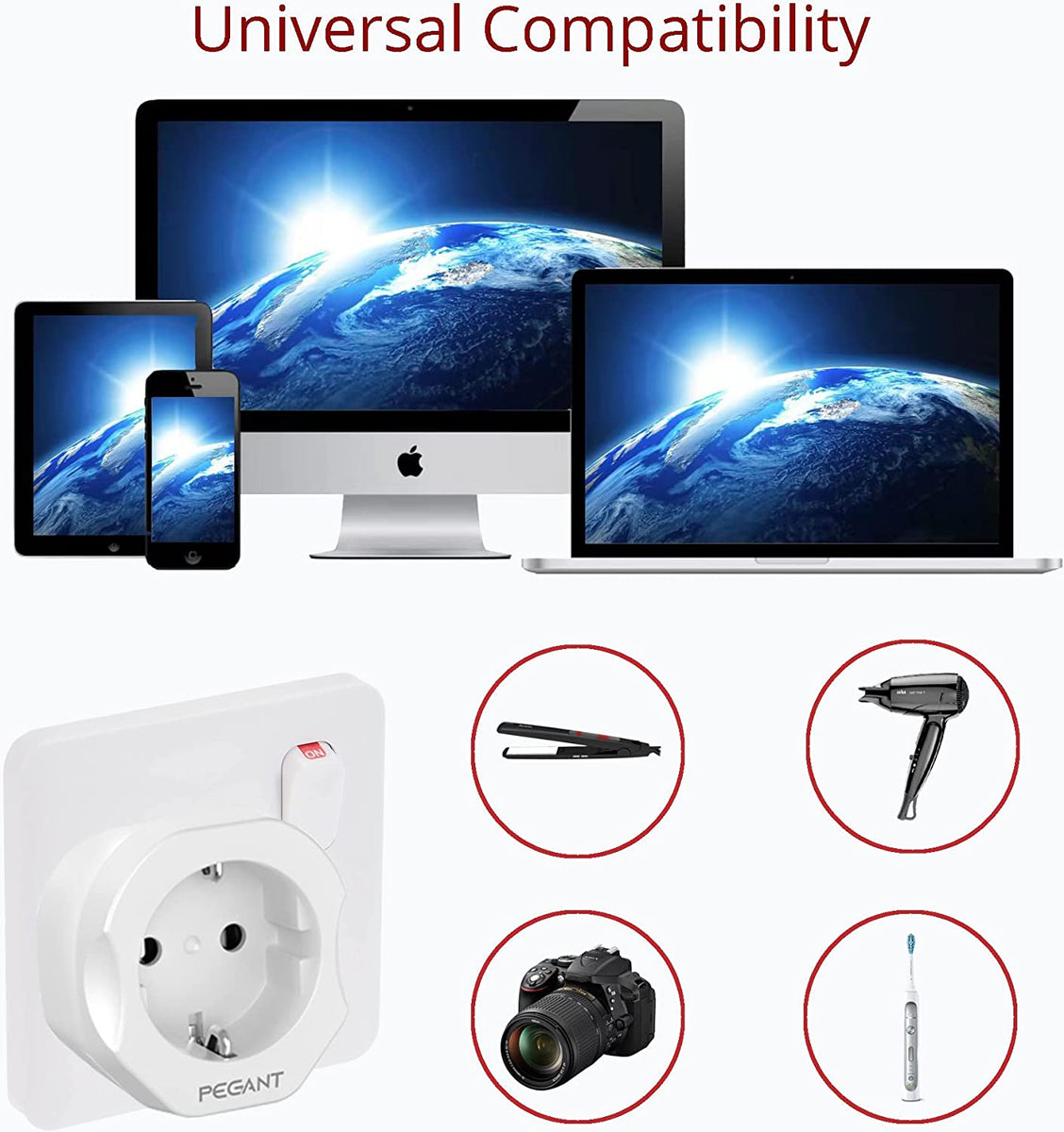 PEGANT EU to UK Plug Travel Adapter, European Schuko to 3-pin Power Ou