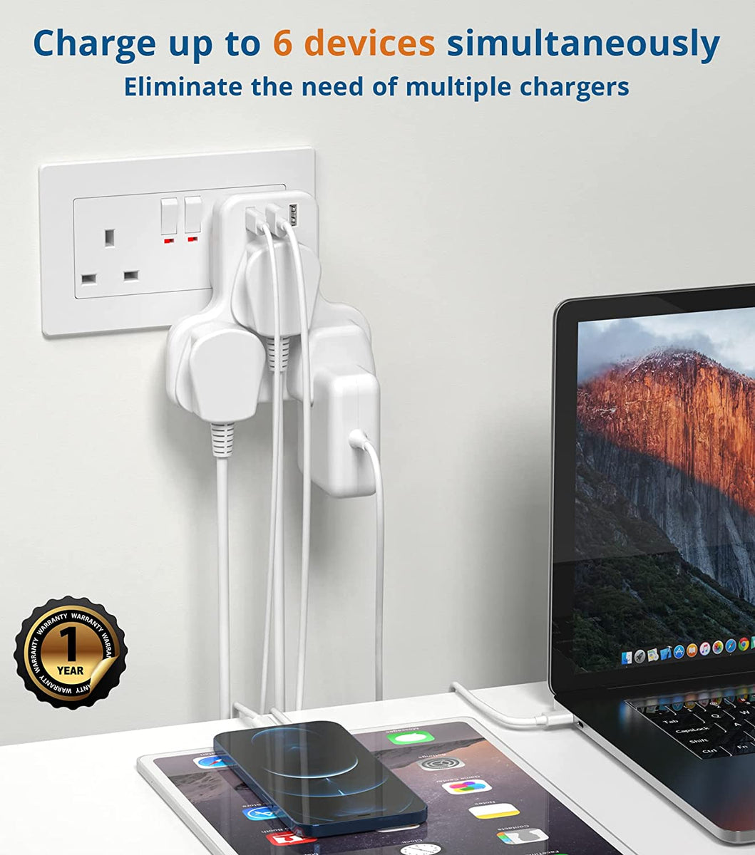 PEGANT Multi Plug Adapter Power Extension With 3 USB, 3 Way Wall Charg
